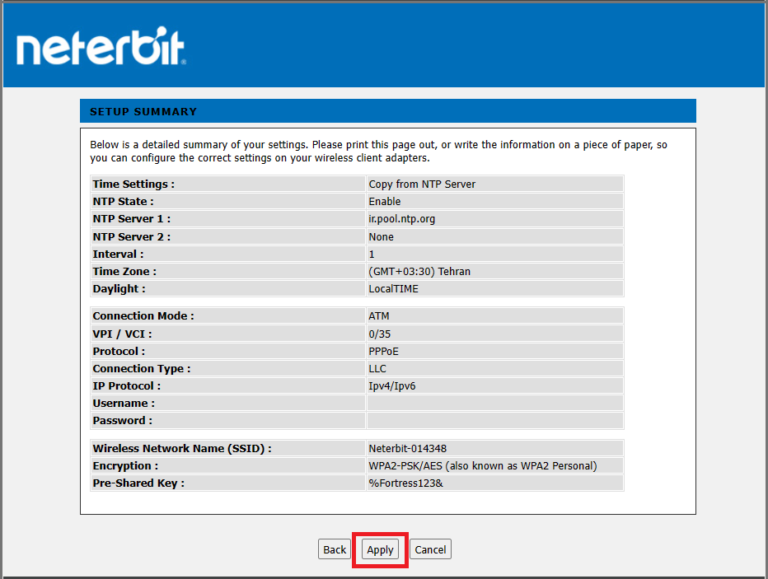 آموزش تنظیمات مودم نتربیت (Neterbit) | راهنمای تصویری کانفیگ